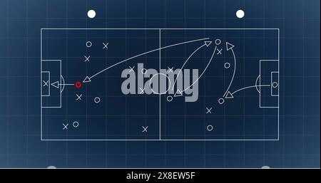 Coach explaining soccer tactics on black background, players listening ...