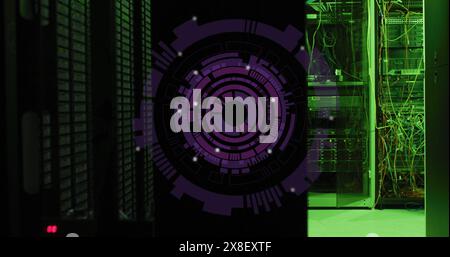Image of multiple round scanners spinning against computer server room Stock Photo - Alamy