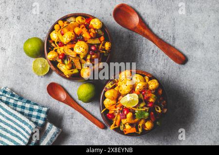 Selective focus of delicious Makhana chaat, made of roasted lotus seeds ...