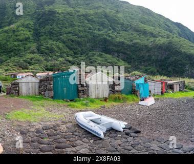 small storage houses for fishing artifacts next to the Fajã de Santo ...