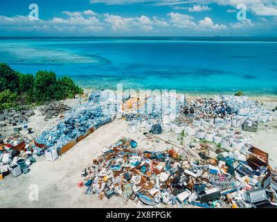 Dump on island in Maldives. Drone view of pollution by rubbish Stock ...