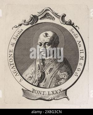 A 17th century engraving of Pope Agatho who was pontiff from AD678 to ...