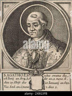 A 17th century engraving of Pope Agatho who was pontiff from AD678 to ...