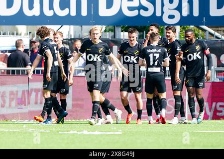 BREDA - Aime Omgba of NAC Breda celebrates the 1-0 during the play-offs ...