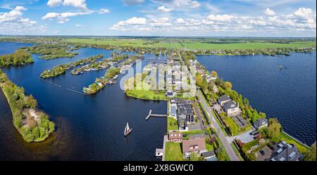 Aerial panorama from the village Vinkeveen at the Vinkeveense Plassen ...