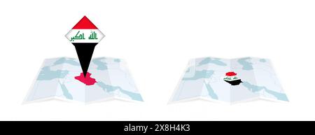 Map of Iraq with a pinned blue pin. Pinned flag of Iraq, vector ...