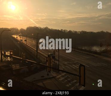 PCC trolley on the Route 15 line crosses the Girard Bridge on the ...