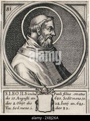 A 1580 engraving of Pope Leo II who was pontiff from AD682 to AD683. He ...