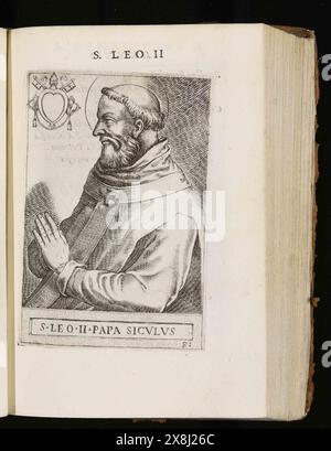 A 1580 engraving of Pope Leo II who was pontiff from AD682 to AD683. He ...