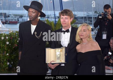 CANNES, FRANCE - MAY 25: Norwegian director Halfdan Ullmann Tondel (C ...