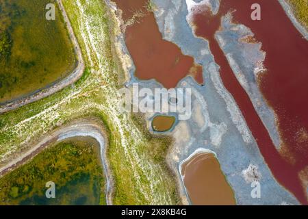 Aerial photo shows the colorful salt field in Rongcheng City, east ...