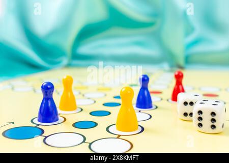 Close up detail of Ludo game with Ludo board dice and pieces Stock ...