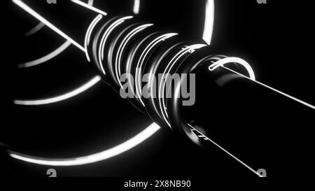 Monochrome large metal pipe stretching inside round shaped tunnel ...