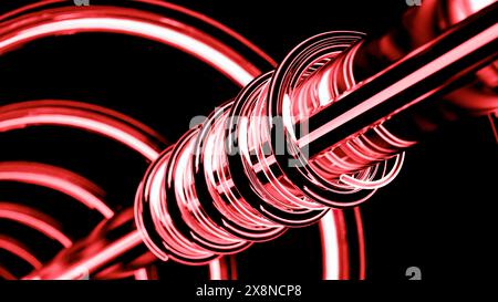 Spinning red tube around pipe with radial tubes behind. Design ...