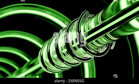 Neon lines rotate around pipe. Design. Animation of mechanical rod with ...