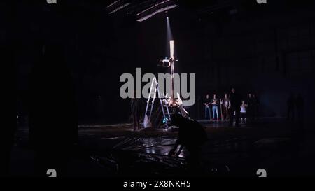 Assembling stage decorations for the performance. Media. Making a ...