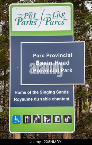 Basin Head Provincial Park sign in Kingsboro, Prince Edward Island ...