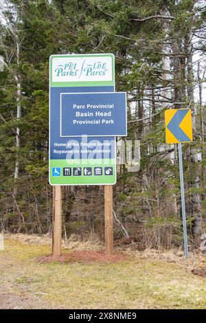 Basin Head Provincial Park sign in Kingsboro, Prince Edward Island ...