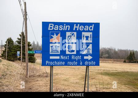 Directional highway sign to Basin Head Provincial Park in Kingsboro ...