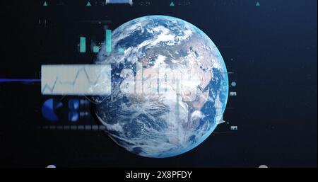 Digital representation of Earth with various data visualizations ...