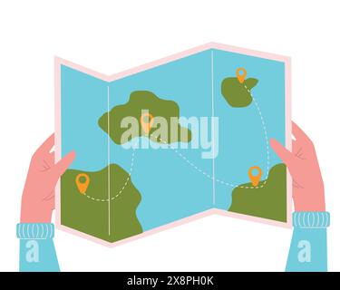 Cartoon hands hold folded paper map of world Stock Vector Image & Art ...