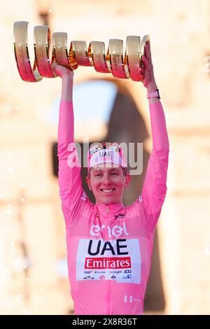 Pogacar Tadej (Team Uae Emirates) pink jersey on the podium with the ...