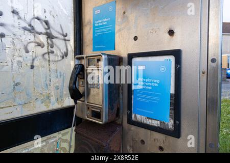 BT Phonebox, with poster advertising its imminent removal. Wales, UK ...