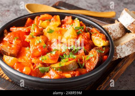 Vegetable Guvec vegetarian Casserole Closeup on the bowl on the table ...