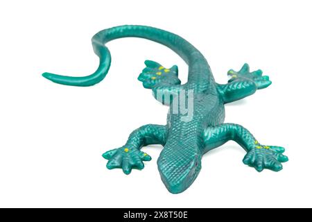 Green rubber toy lizard on white background. Stretchable toy. Anti ...