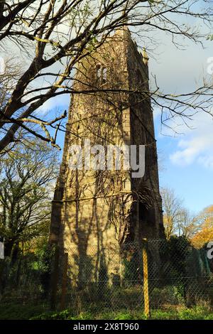 The Ruins of Old Kea Church, of which only the tower now stands, with ...