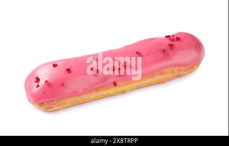 Delicious eclair covered with pink glaze isolated on white Stock Photo ...