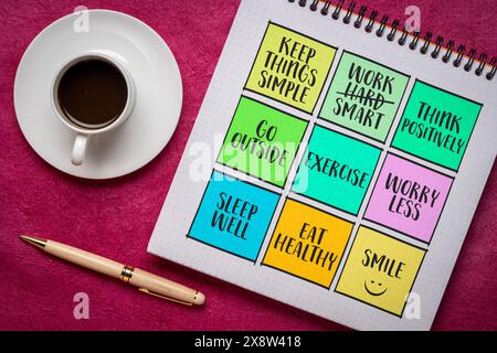 healthy lifestyle reminders, a set of colorful notes, personal ...