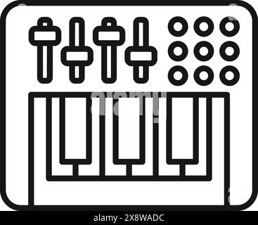 Minimalistic line drawing of a synthesizer keyboard with control knobs ...