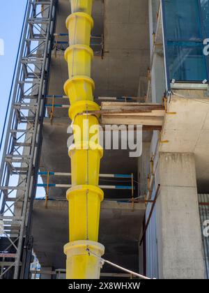 Yellow Plastic Debris Chute Pipe Side View Construction Site Stock ...