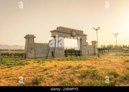 Gate of Sarazm at sunset, archeological UNESCO site in Tajikistan Stock ...