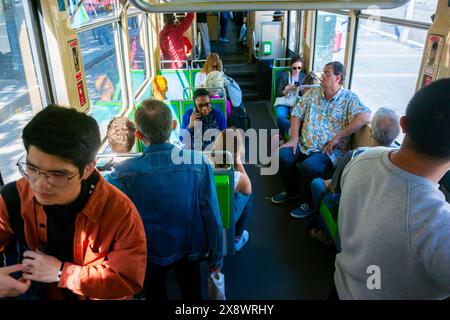 Nantes, France, Small Crowd People, Sitting, Riding on City Tram Train ...