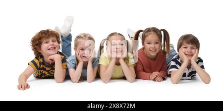 Group of school children posing isolated in white Stock Photo - Alamy