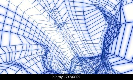 Abstract square grid moving and bending tube. Motion. Flying inside ...