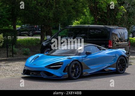 Perl, Germany - View on a blue McLaren 765LT Spider parked on a street ...