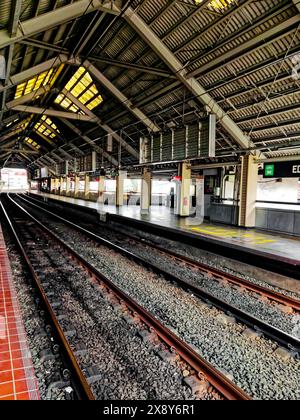 An empty segment of the Light Rail Transit (LRT) system in Manila, with ...