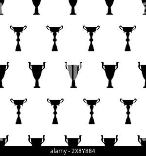 Winner trophy cup seamless pattern. Black simple silhouette texture ...