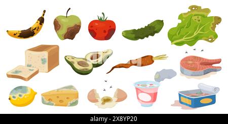 Spoiled bread food. Rotten food product, organic food waste cartoon ...