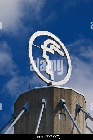 the Hermes logo, symbol of the Hannover Messe, Germany, Lower Saxony ...