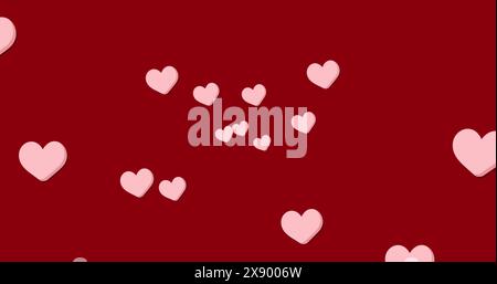 Image of multiple pink and red heart icons floating against copy space ...