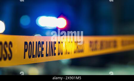 Shot Focused on Yellow Tape Showing Text Police Line Do Not Cross. Tape ...