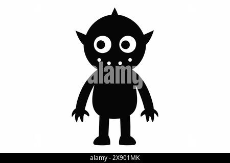 Monochromatic cartoon monster with claws and horns. Fantasy creature ...