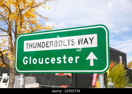 Walcha town centre, road sign for Thunderbolts Way the famous highway ...