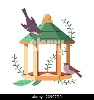 Birdfeeder with poured grains for birds 2D cartoon illustration ...