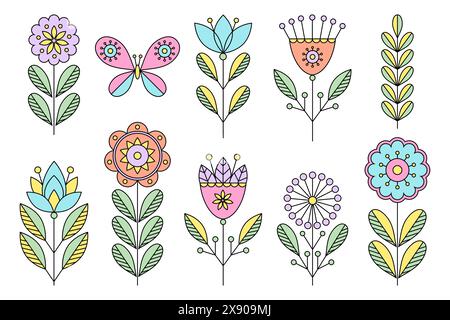 Set of linear style flowers to create different designs Stock Vector ...