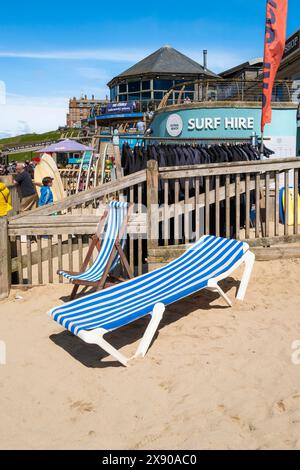 Surf hire and the beach bar at Fistral in Newquay in Cornwall in the UK ...